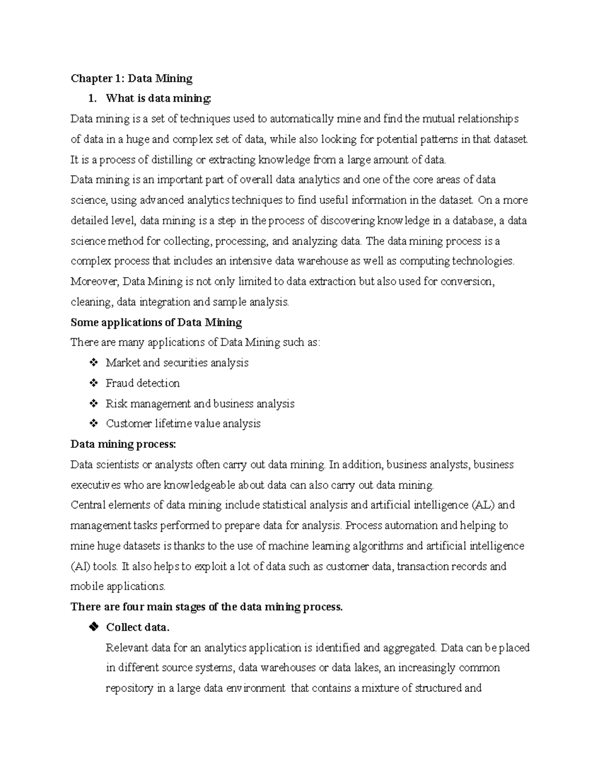 Chapter 1 cuối kì tmdt - Chapter 1: Data Mining 1. What is data mining ...