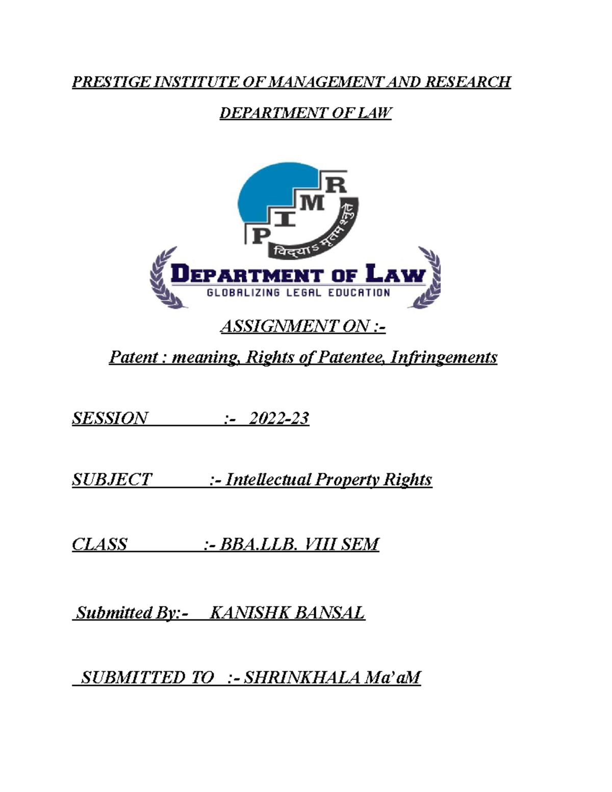 Ipr - all practice material, including assignment, notes, moot problems ...