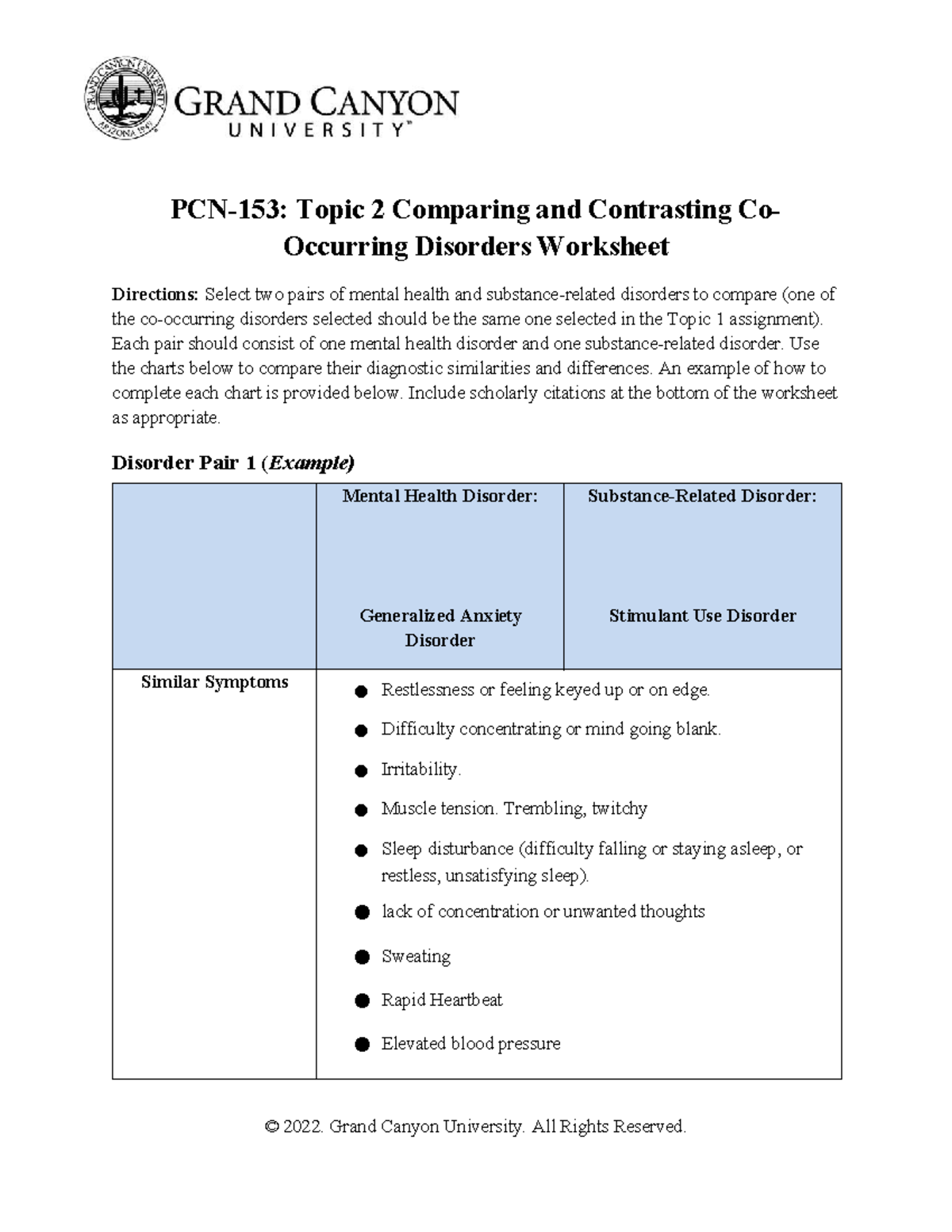 PCN 153 RS T2Comparing And Contrasting Co Occurring Disorders Worksheet ...