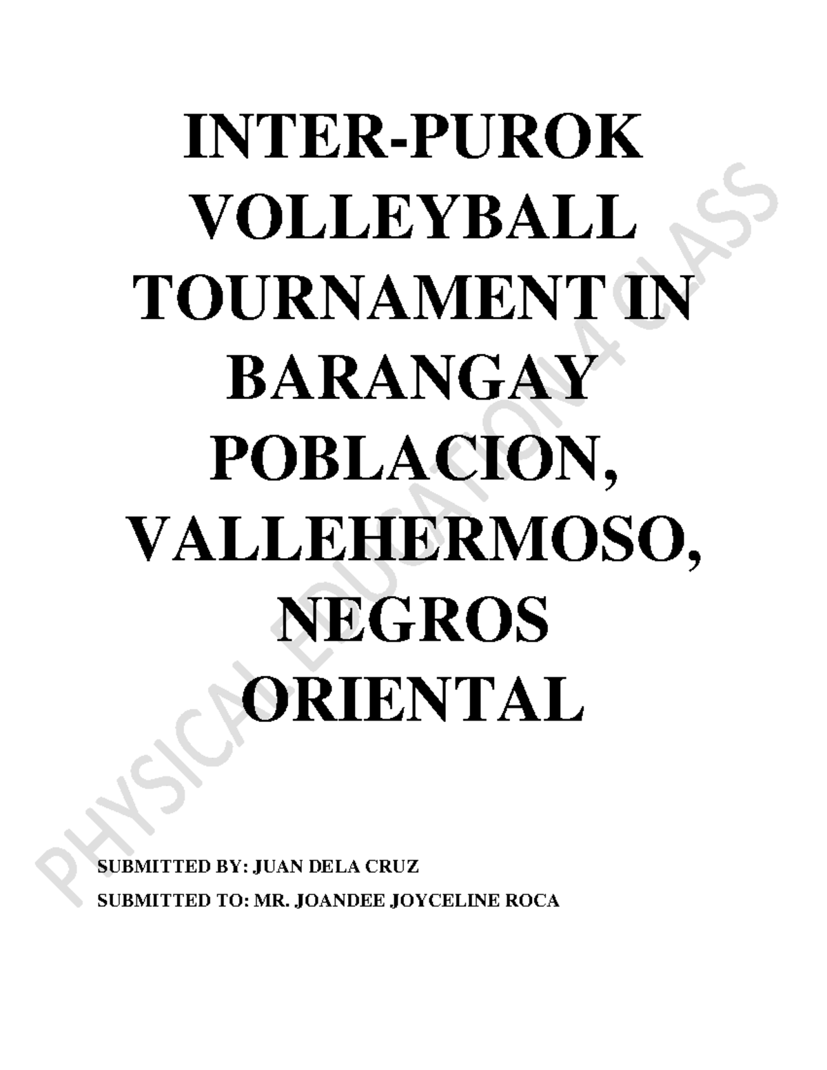Sports- Proposal- Sample - INTER-PUROK VOLLEYBALL TOURNAMENT IN BARANGAY POBLACION, VALLEHERMOSO ...
