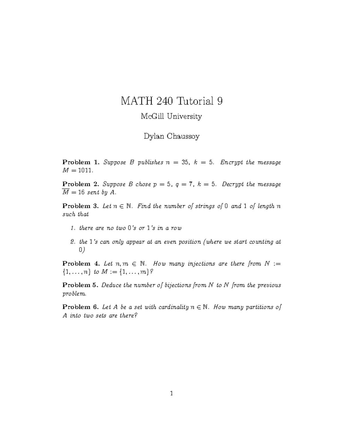 Tutorial 9c Math 240 Tutorial 9 Mcgill University Dylan Chaussoy