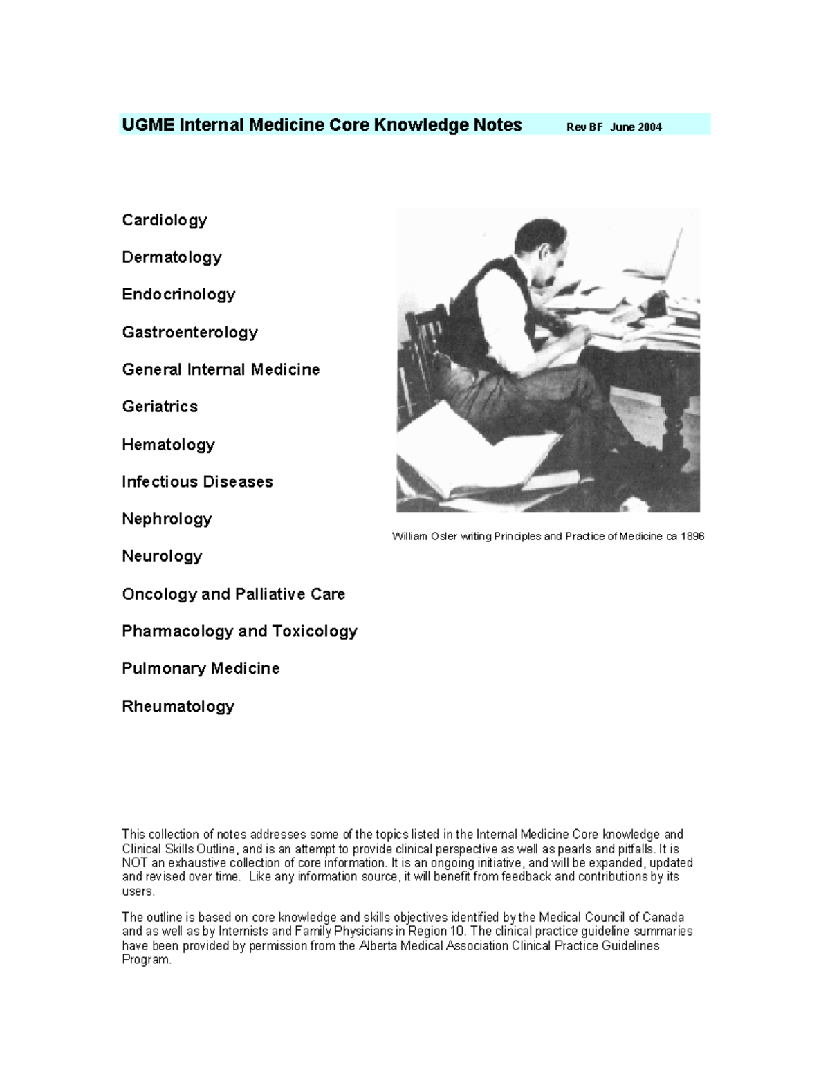 2004 Core Sept - Note one lecture - UGME Internal Medicine Core ...