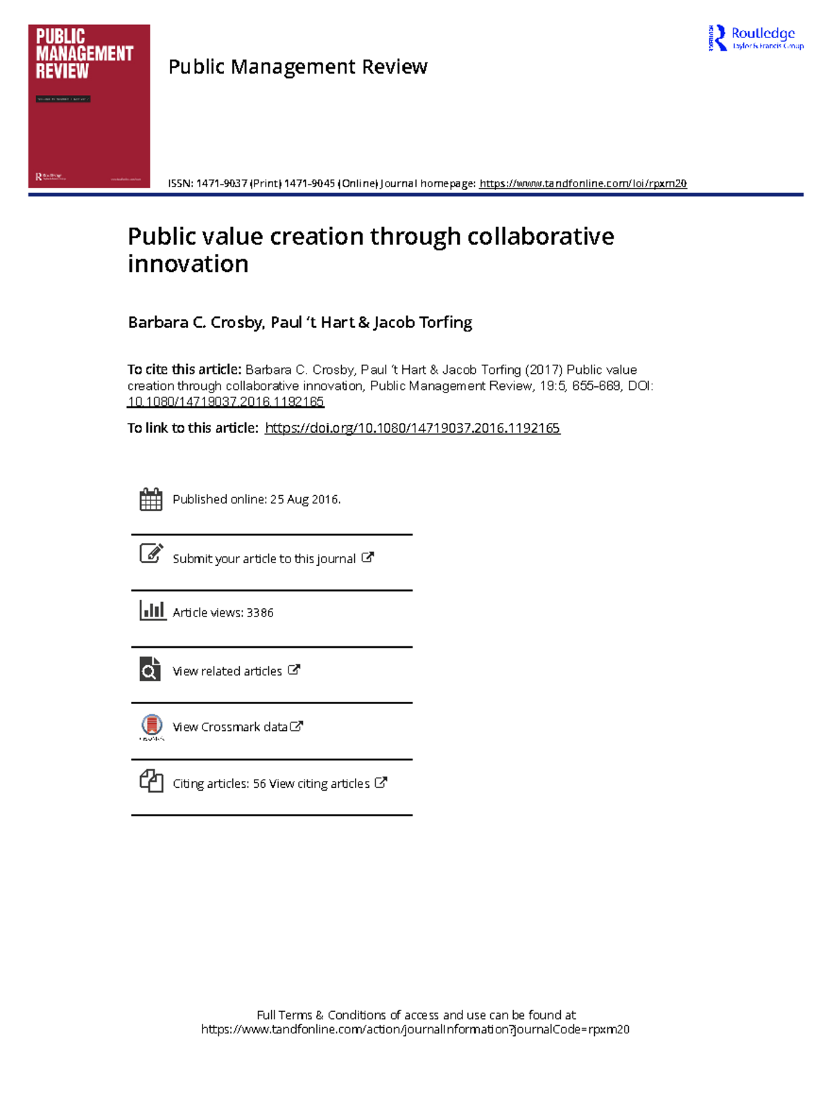 Public value creation through collaborative innovation - Full Terms ...