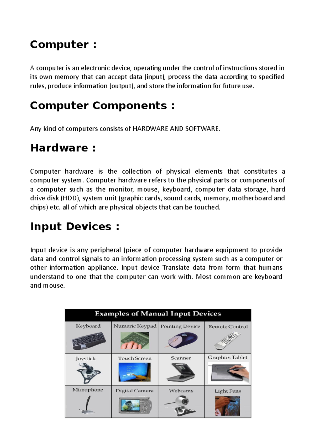 Introduction-to-Computer - Computer : A computer is an electronic ...