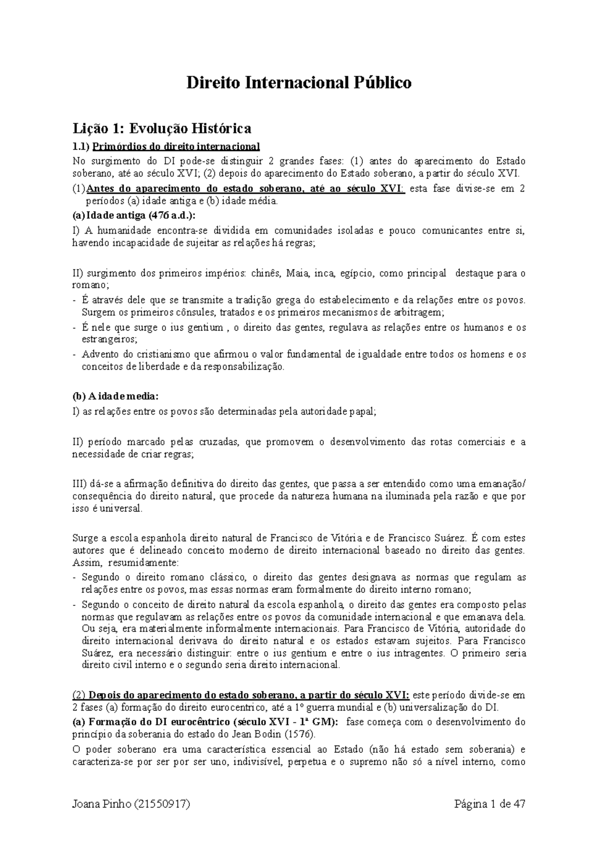 DIP Testes MEU - Direito Internacional Público Lição 1: Evolução ...