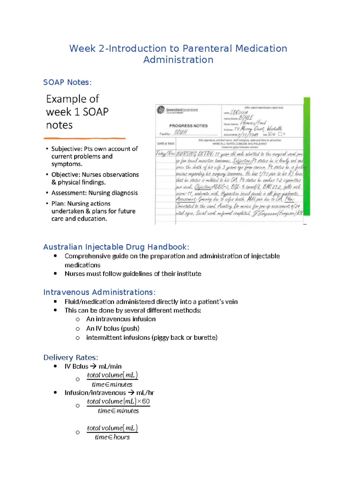 Week 2 NUR226 notes - Parenteral Medication Administration - Week 2 ...