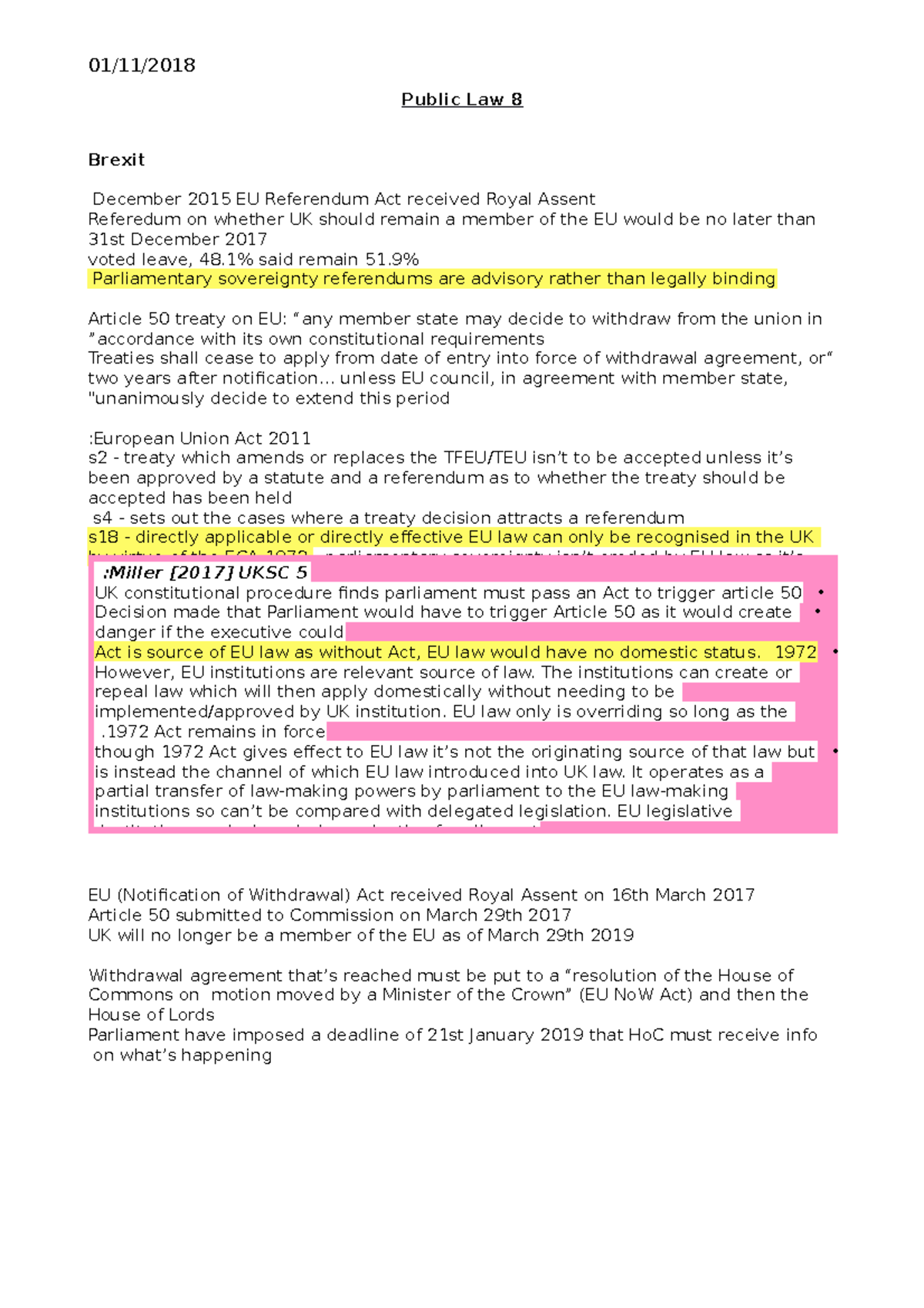 Public law 8 01:11:2018 - 01/11/ Public Law 8 Brexit December 2015 EU ...