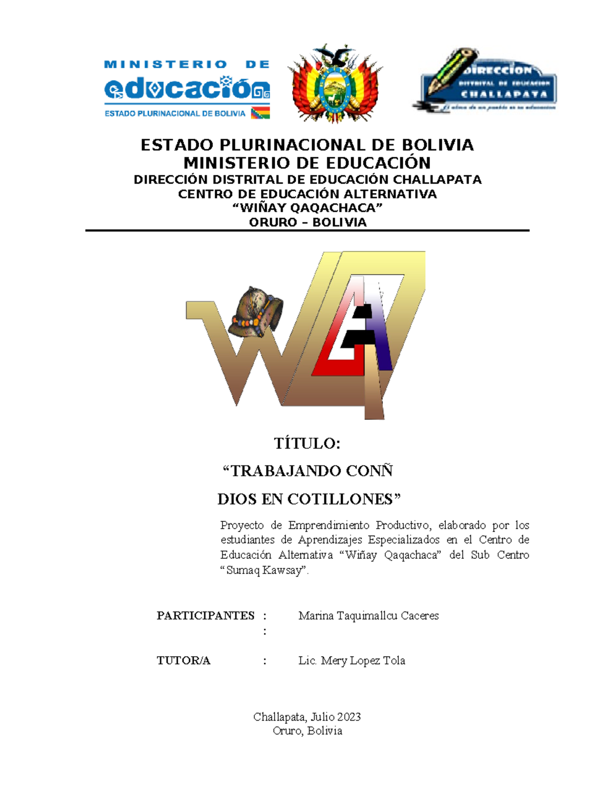 Caratula CEA - Comunicacion y lenguaje - ESTADO PLURINACIONAL DE BOLIVIA MINISTERIO DE EDUCACIÓN ...