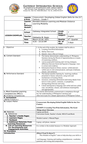 Basic Calculus Module 1 - Week one to four - Dominican College of ...