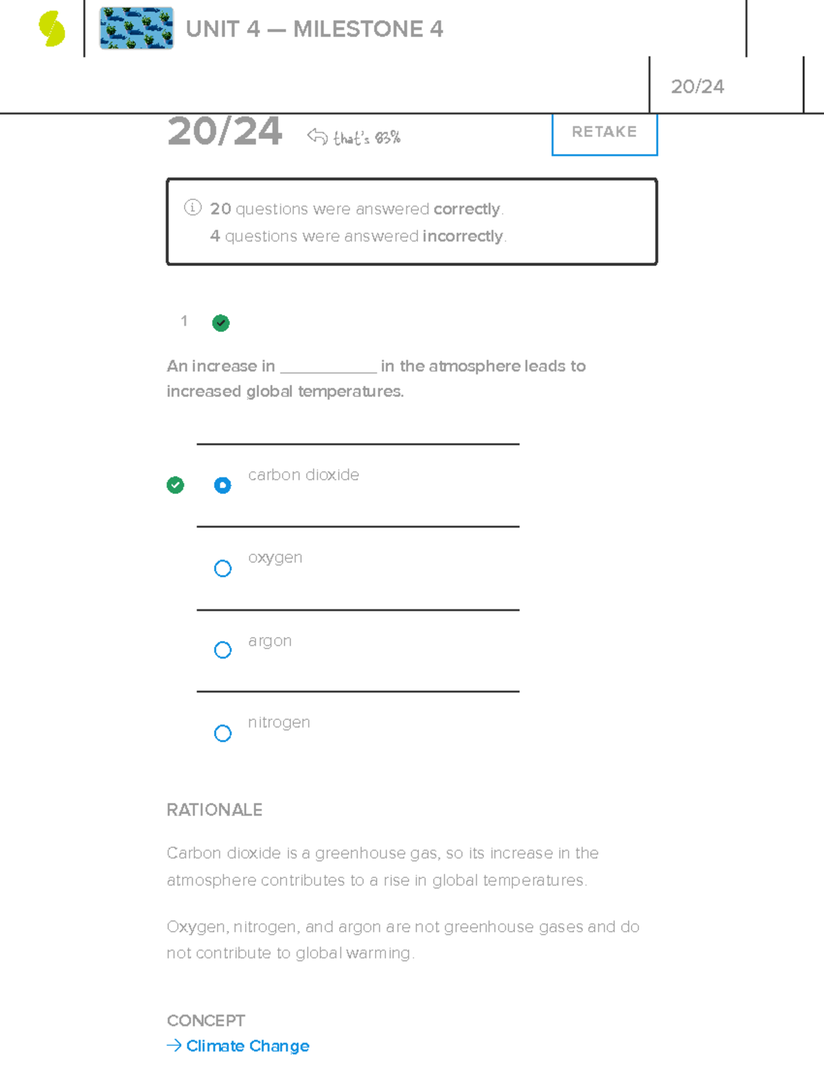 Unit 4 milestone Enviornmental Science - 1 CONCEPT → Climate Change 20 ...