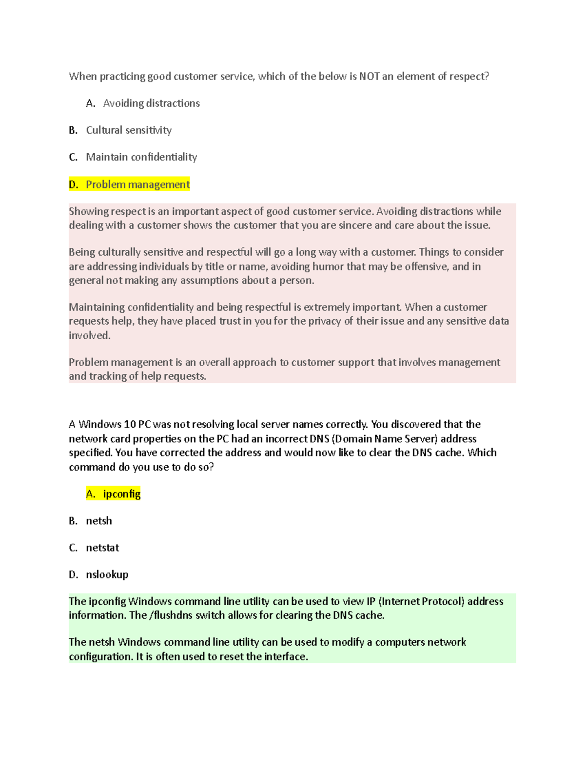 OS Test 1 - Windows, Linux and OS - When practicing good customer ...