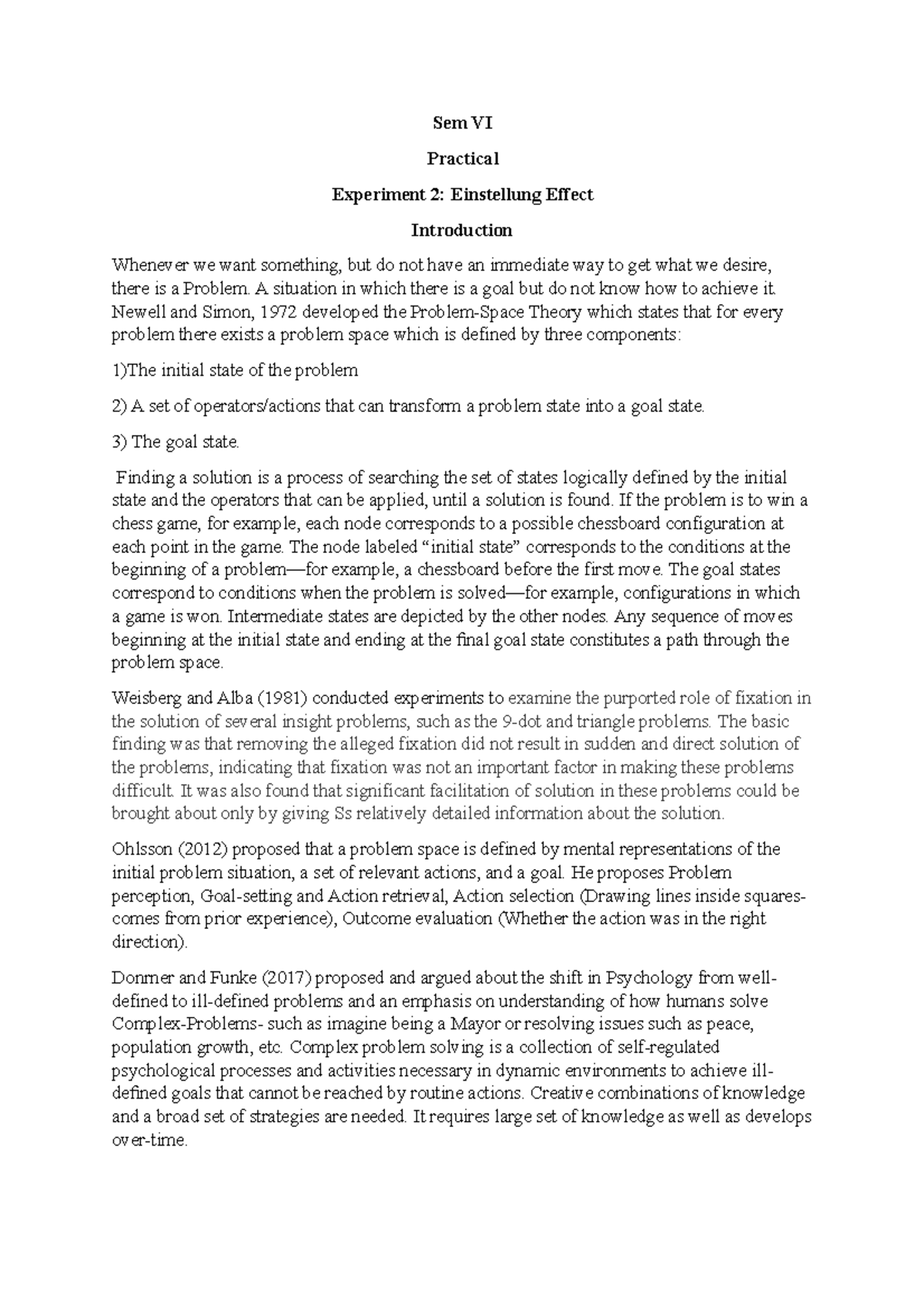 Sem VI Einstellung Intro - Sem VI Practical Experiment 2: Einstellung Effect Introduction ...