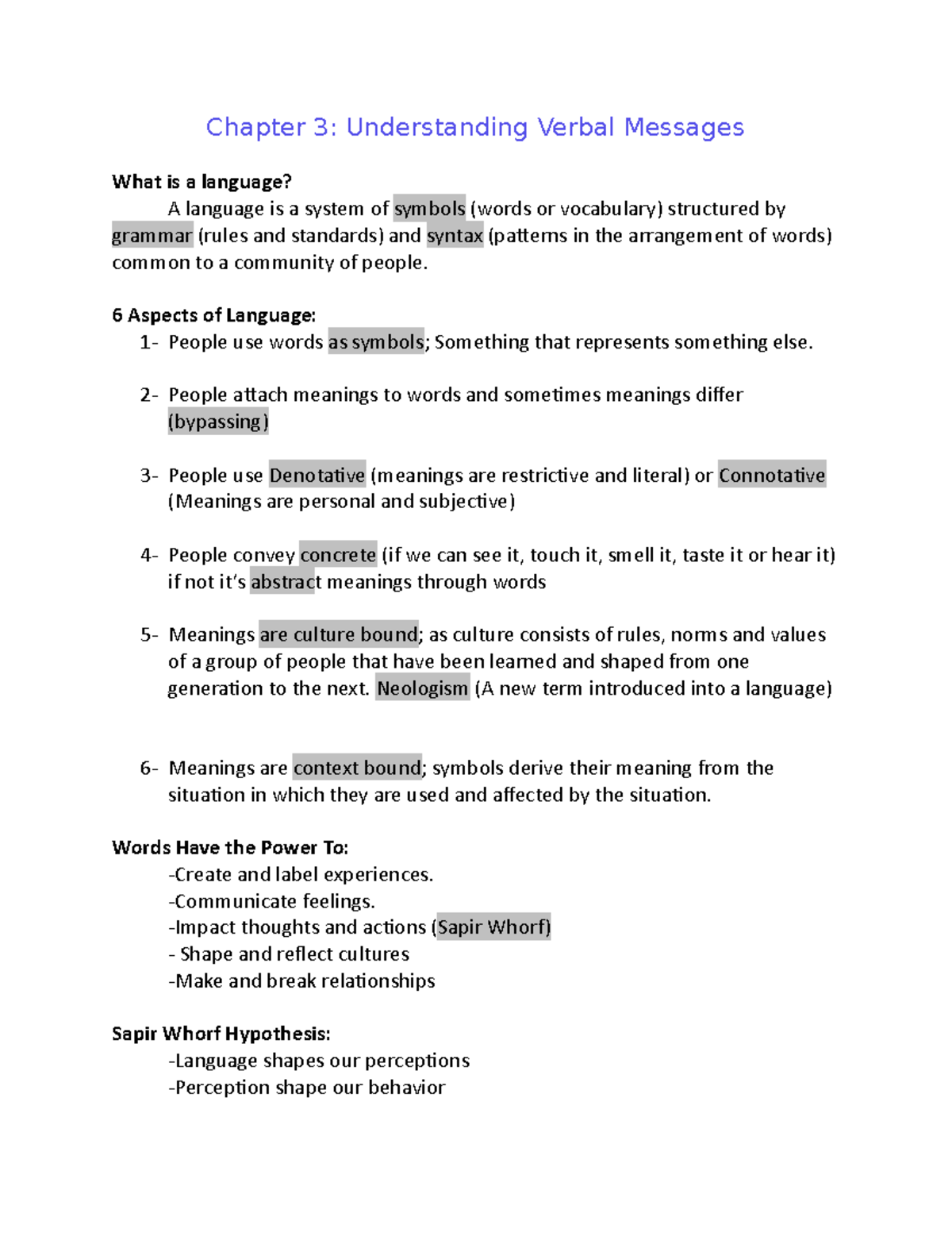 Chapter 3: Understanding Verbal communication - Chapter 3 ...