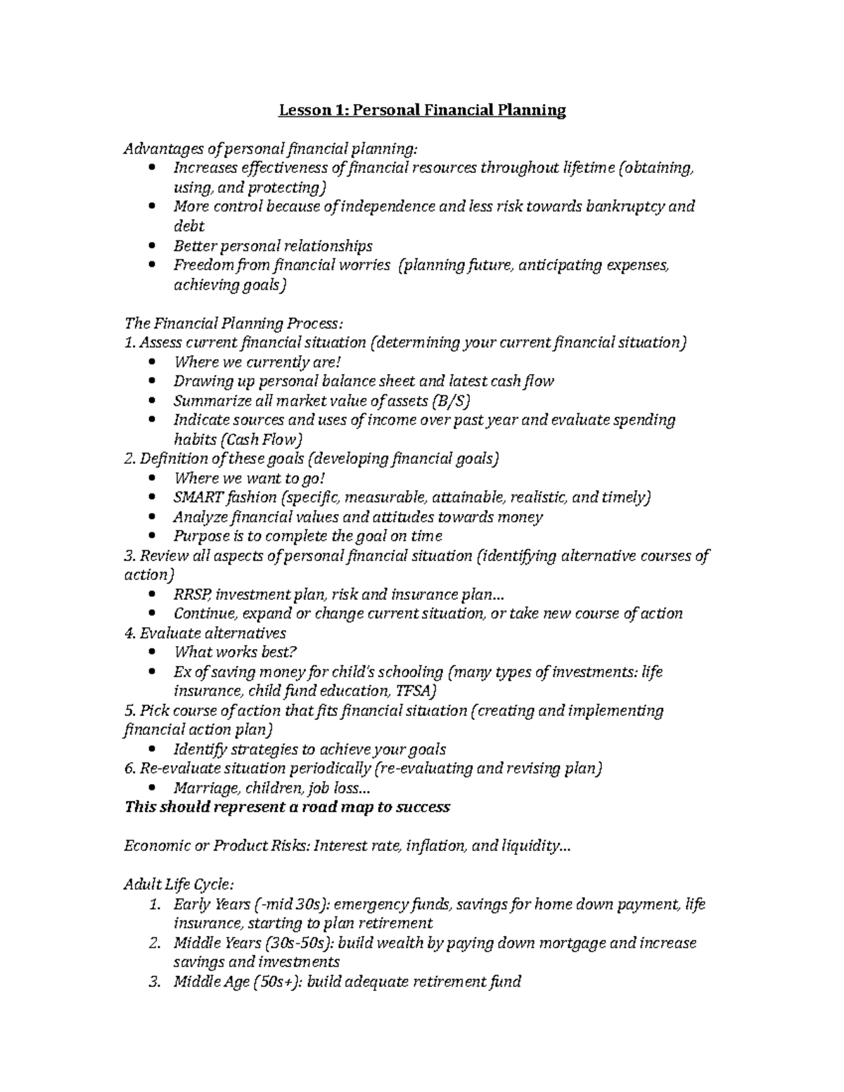 Lecture notes, lectures 1-3, 5-10, 13-14, Personal Finance - Lesson 1 ...