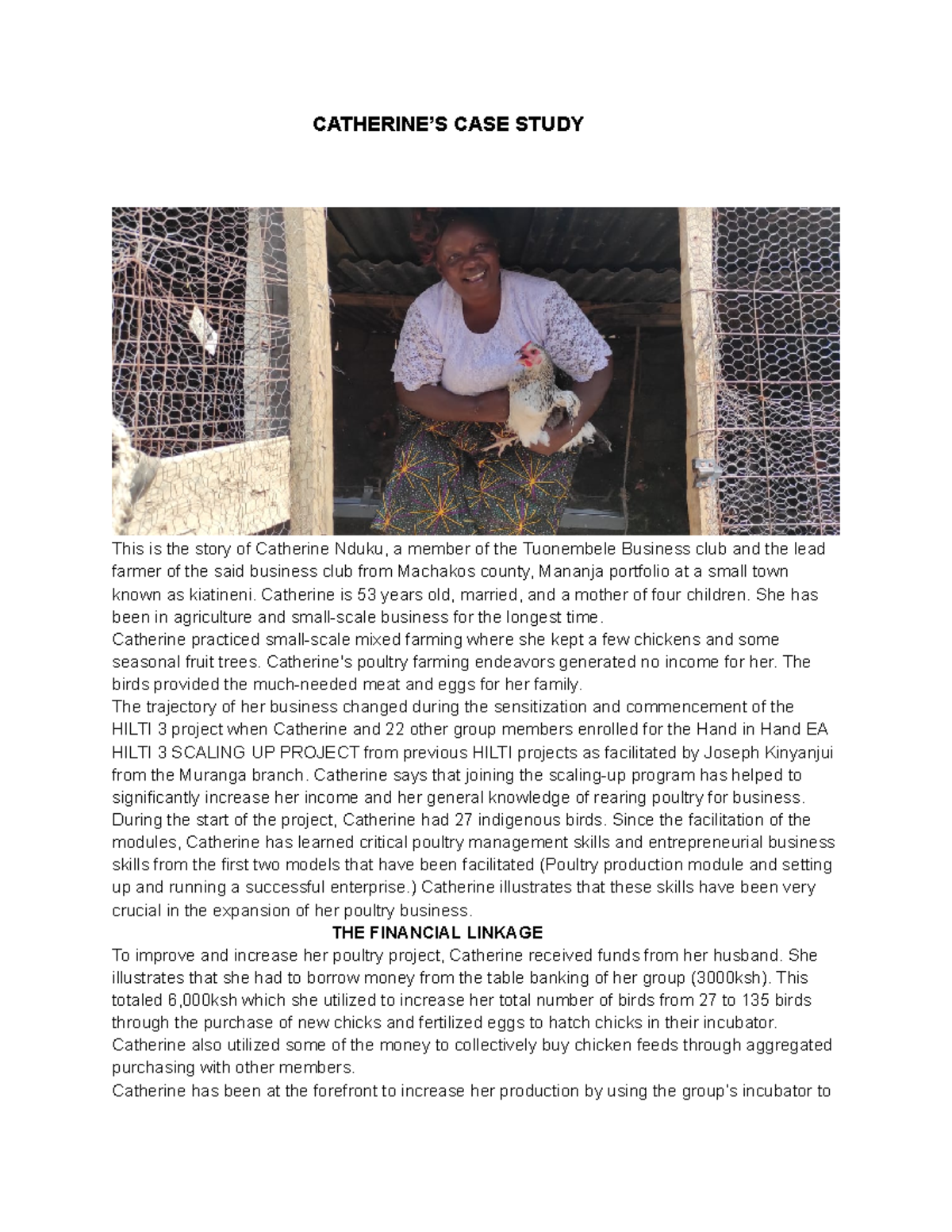 Catherine Nduku poultry CASE Study - CATHERINE’S CASE STUDY This is the story of Catherine Nduku ...