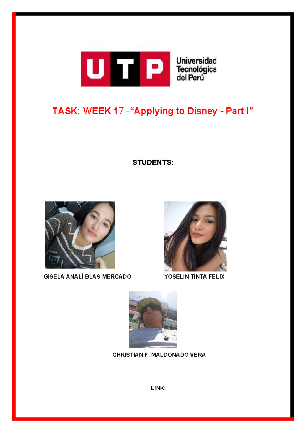 TASK- 18.DISNEY - TASK: WEEK 17 -“Applying to Disney - Part I” STUDENTS ...
