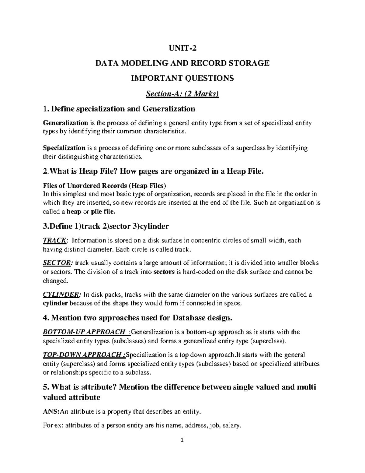 Sample/practice exam 2017, questions and answers - UNIT-2 DATA MODELING ...