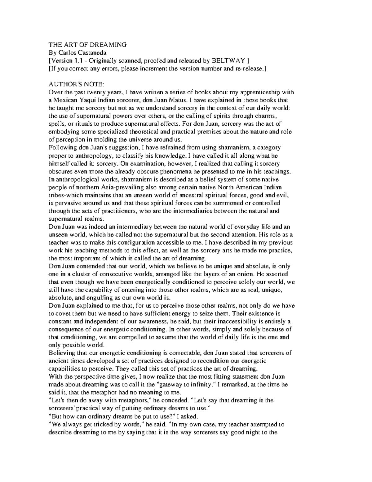 1993 Carlos Castaneda - The Art Of Dreaming - THE ART OF DREAMING By ...