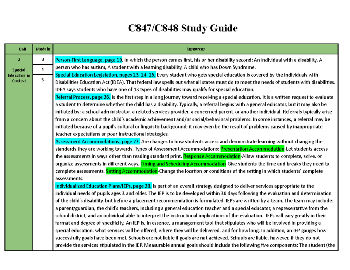 OA Study Guide - on all units - C847/C848 Study Guide Unit Module ...
