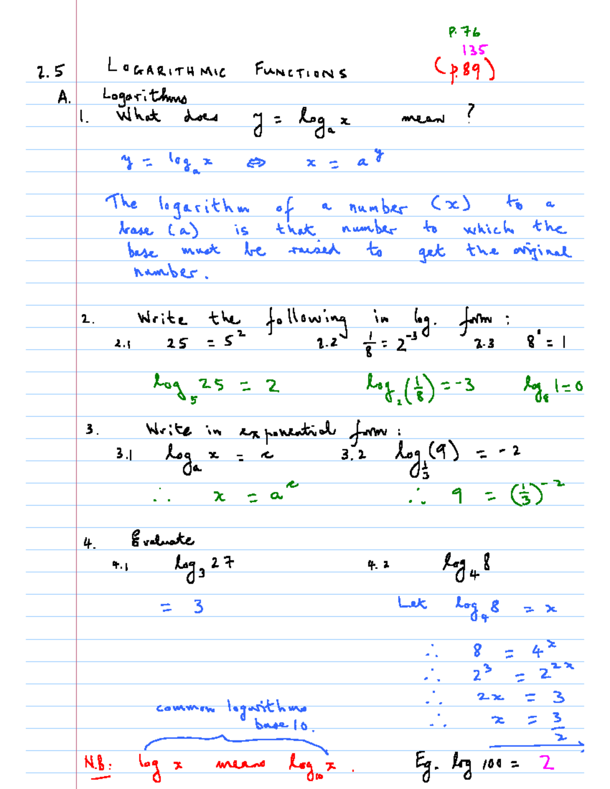 07 and 08 2.5 Logarithmic functions - MATH150 - Studocu
