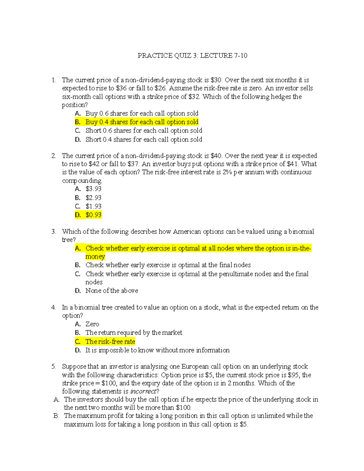 Practice quiz 3 lec7 10 - Solution of MCQ 3 - PRACTICE QUIZ 3: LECTURE ...