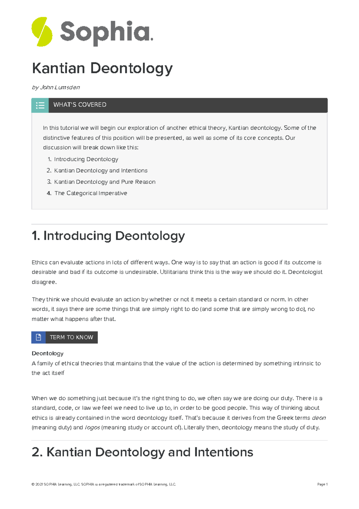 Kantian Deontology 2 Kantian Deontology By John Lumsden In This