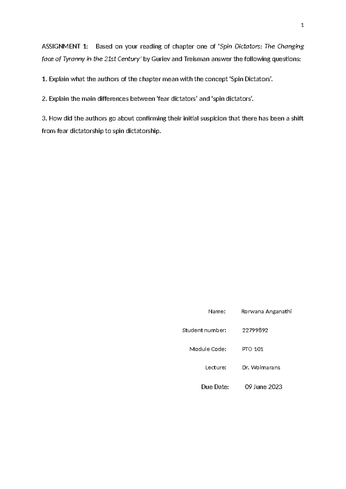 PTO assignment 1111 - ASSIGNMENT 1: Based on your reading of chapter ...