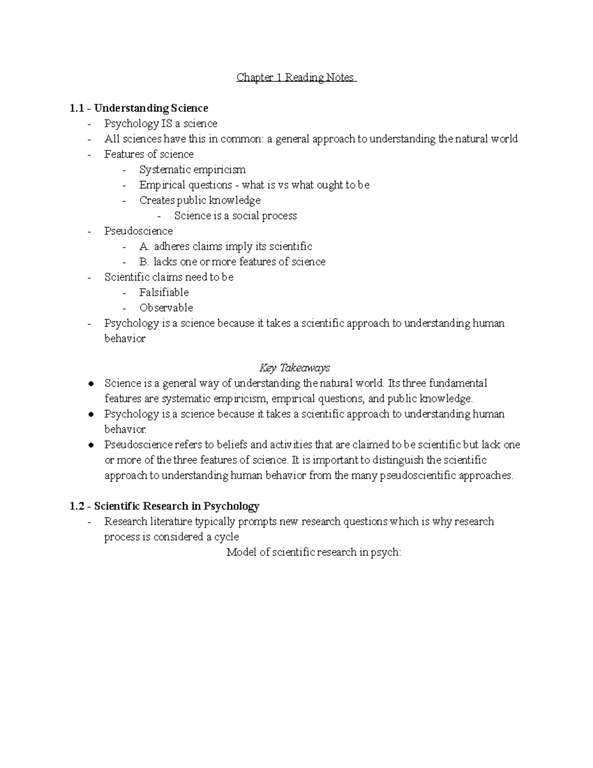 Ch 1 Reading Notes - Summary Research Methods in Psychology - Chapter 1 ...