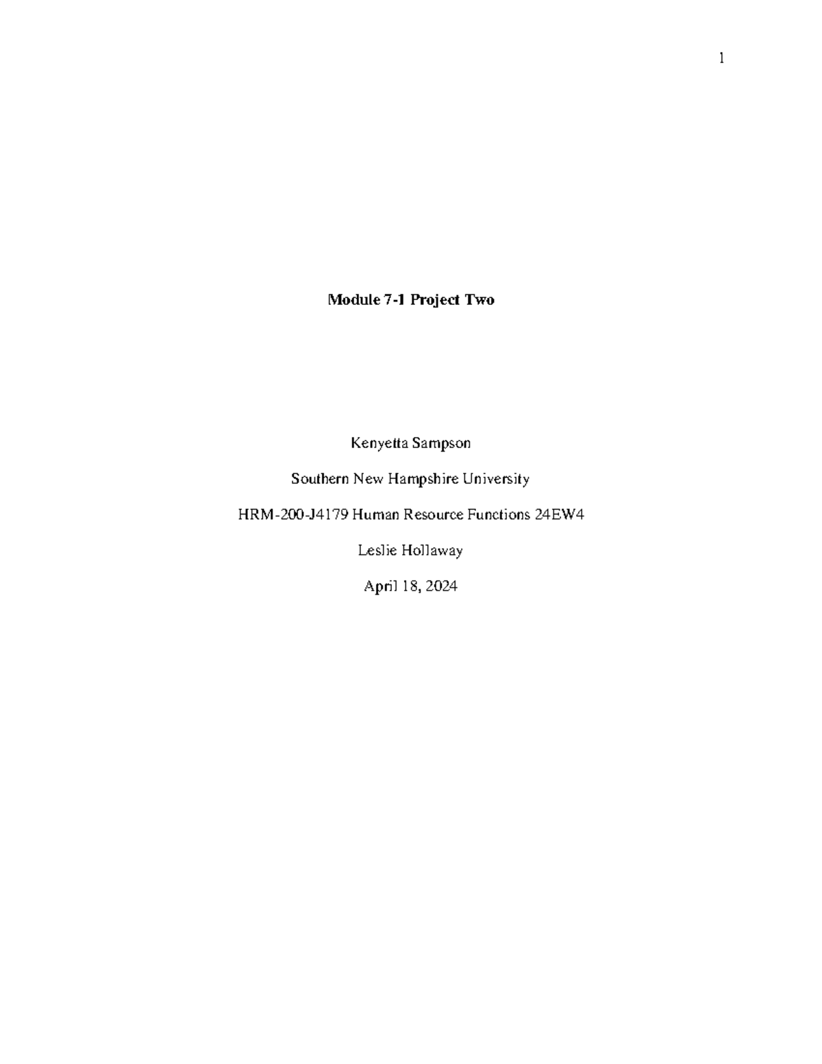 Module 7-1 Project Two-HRM 200 Project Two Template - Module 7-1 ...