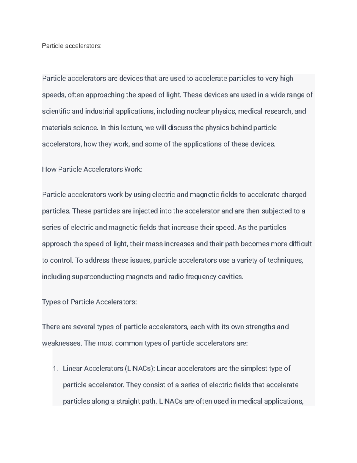 Particle accelerators notes - Particle accelerators: Particle ...