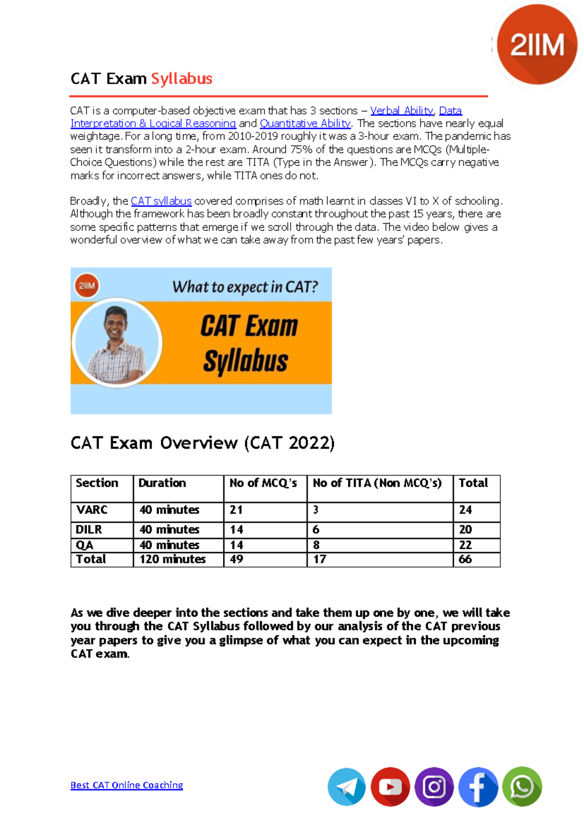 2IIM CAT Exam Syllabus 2023 - CAT Exam Syllabus CAT is a computer-based ...