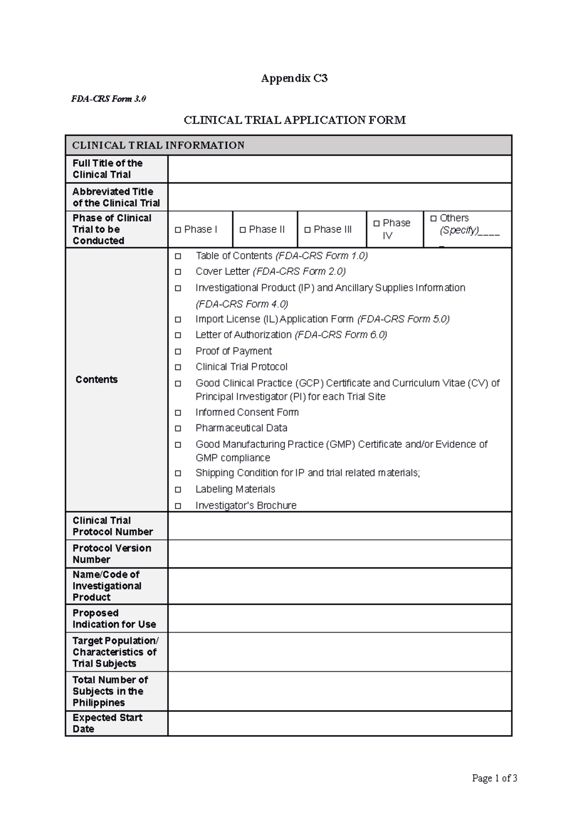 Appendix-C3 CT-Application-Form - Appendix C FDA-CRS Form 3. CLINICAL ...
