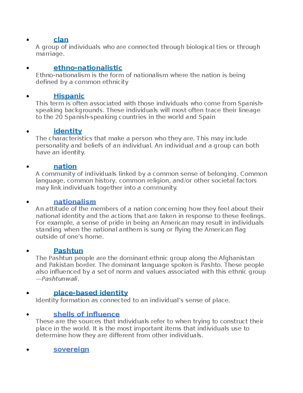 Vocab - clan A group of individuals who are connected through ...