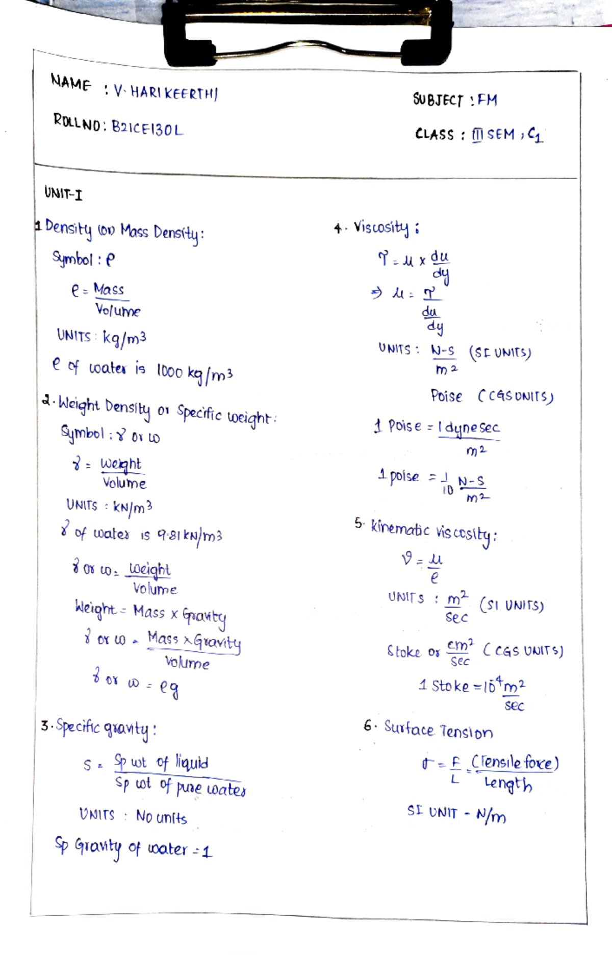 Fm formulas - Important notes - NAME V- ####### HARI KEERTHJ SUBJECT FM ...