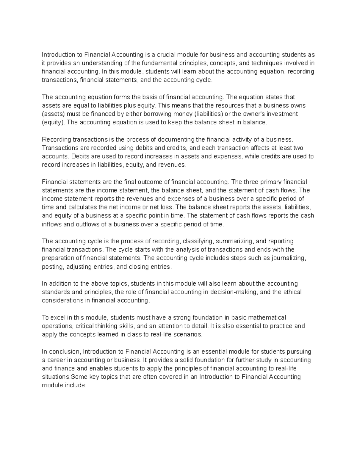 Introduction to Financial Accounting - In this module, students will ...