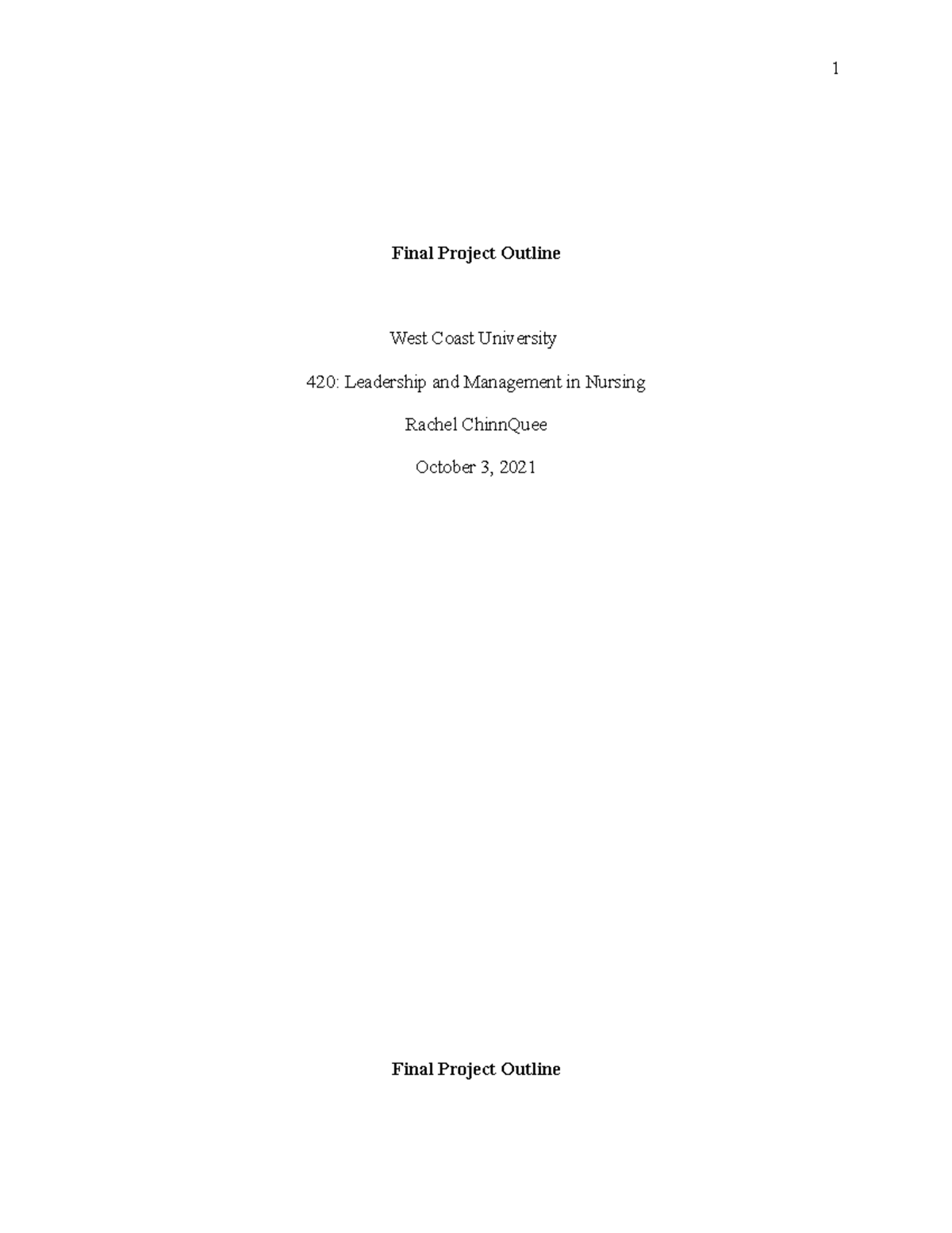 420 Final Project Outline - Final Project Outline West Coast University ...