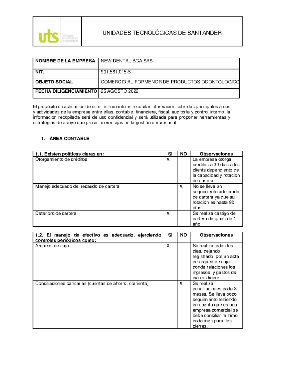 Matriz de diagnóstico empresarial - UNIDADES TECNOLÓGICAS DE SANTANDER ...