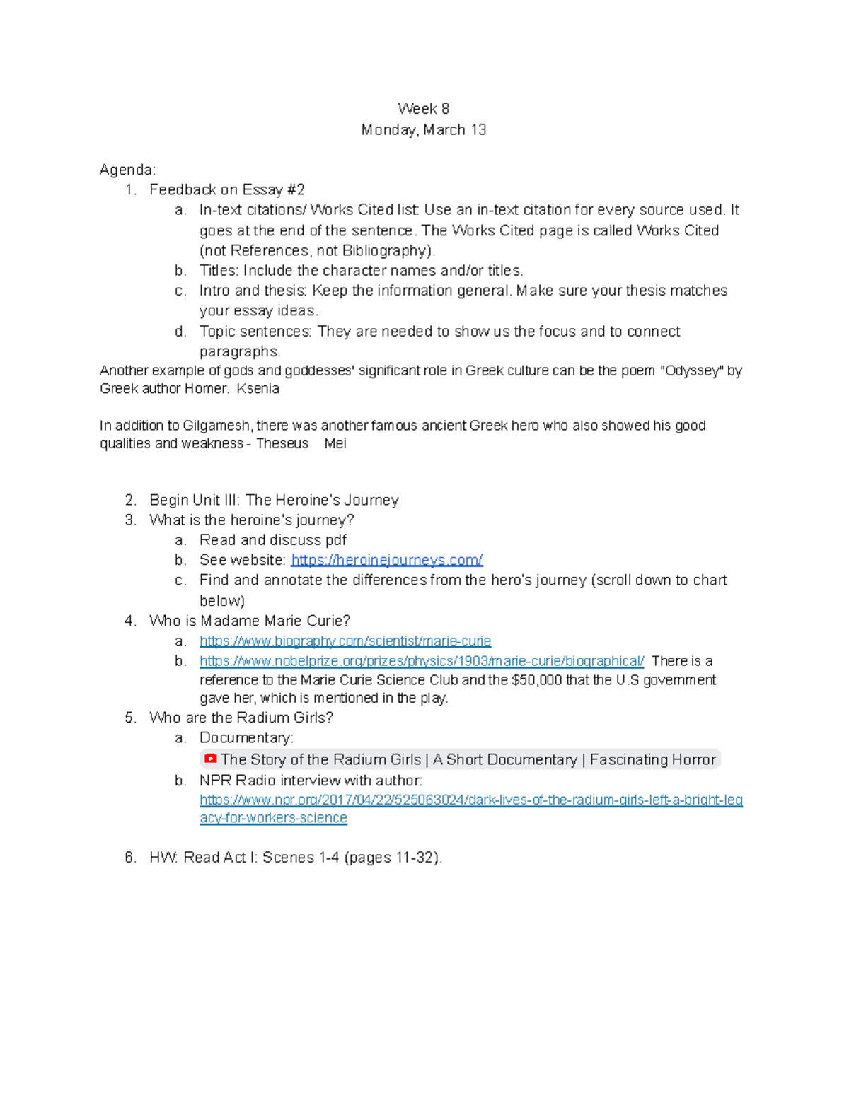 Week 8-1104 - English201 work for week 8 - Week 8 Monday, March 13 ...