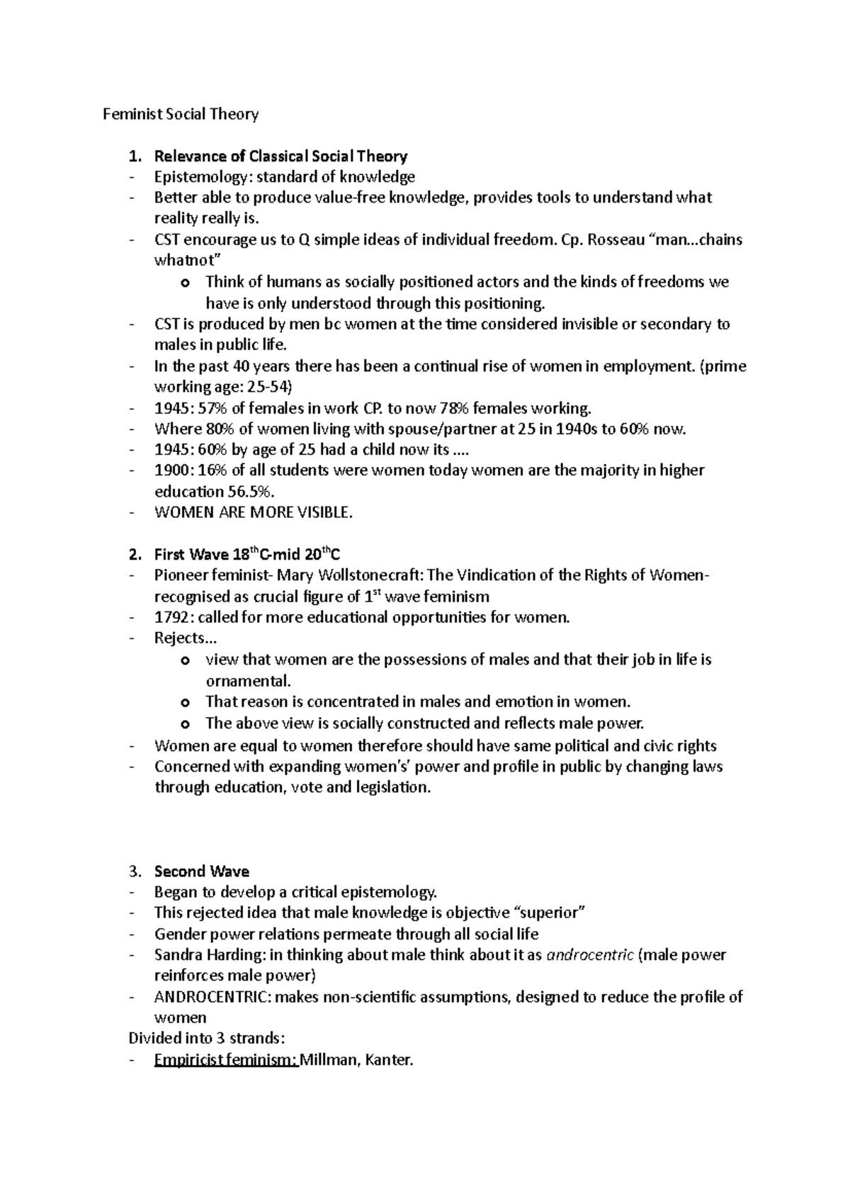 Feminist Social Theory CST Lecture 11 - Feminist Social Theory 1 ...