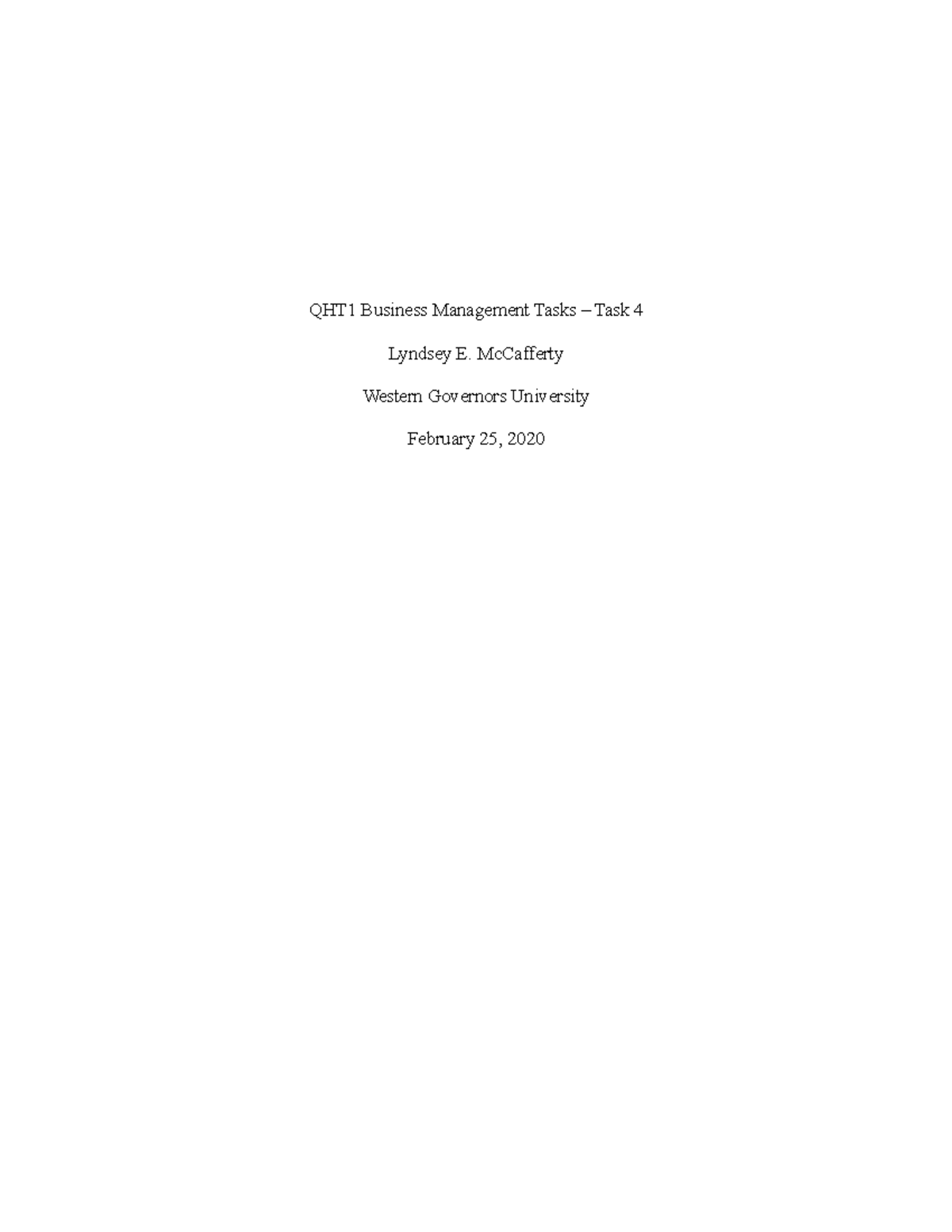 business Task 4 - QHT1 Business Management Tasks – Task 4 Lyndsey E ...
