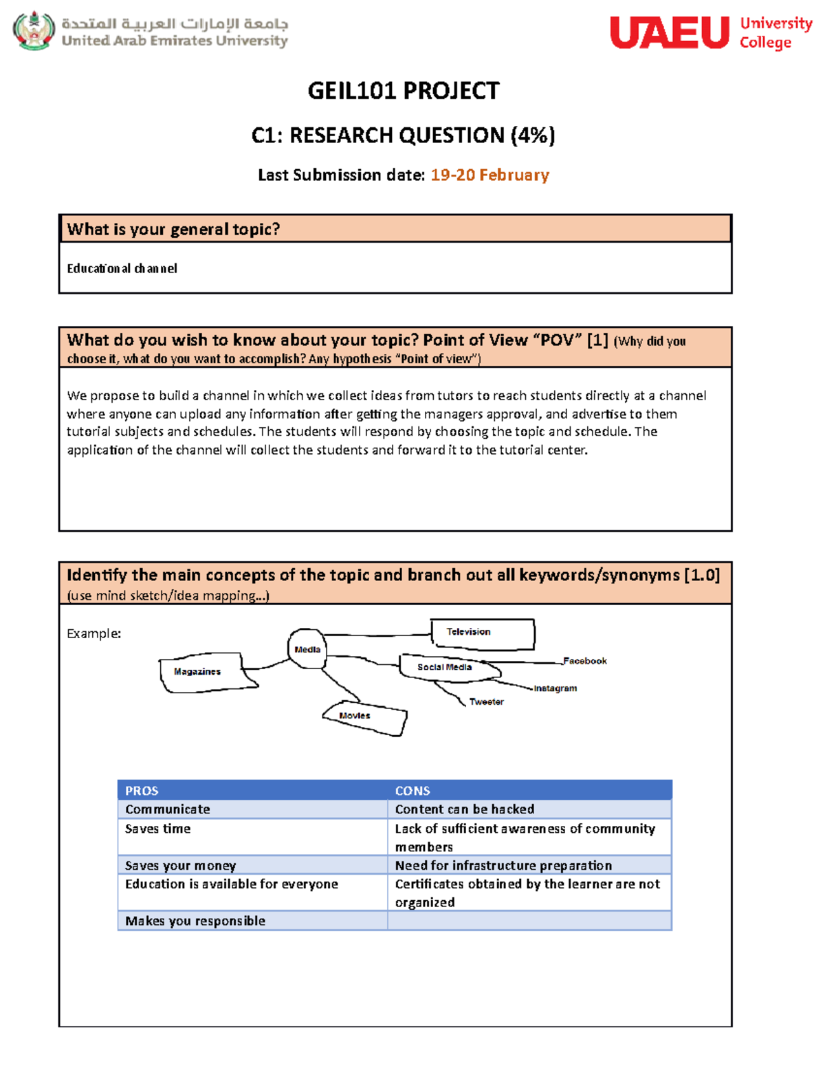 Information Literacy project - GEIL101 PROJECT C1: RESEARCH QUESTION (4 ...