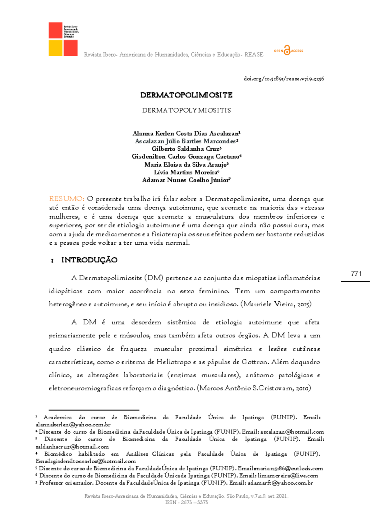 Ana41-doi-dermatopolimiosite - 771 doi.org/10.51891/rease ...