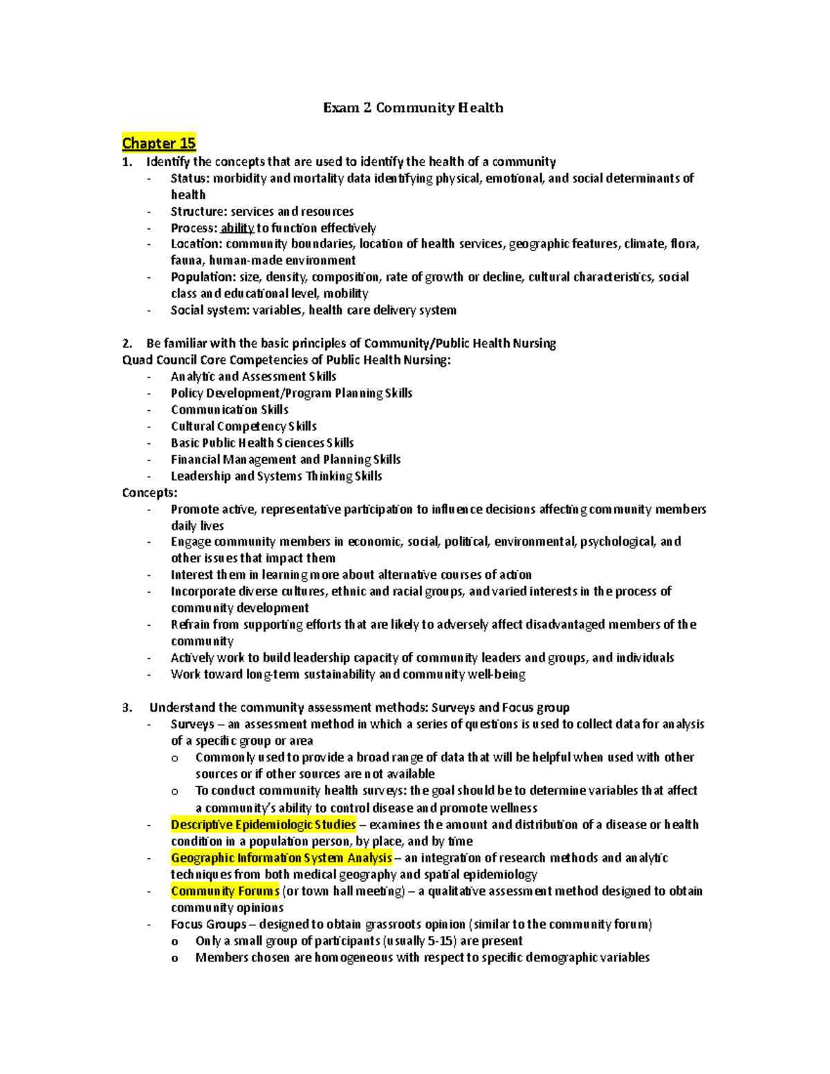 CMN Test 2- Study Guide - notes - Exam 2 Community Health Chapter 15 ...