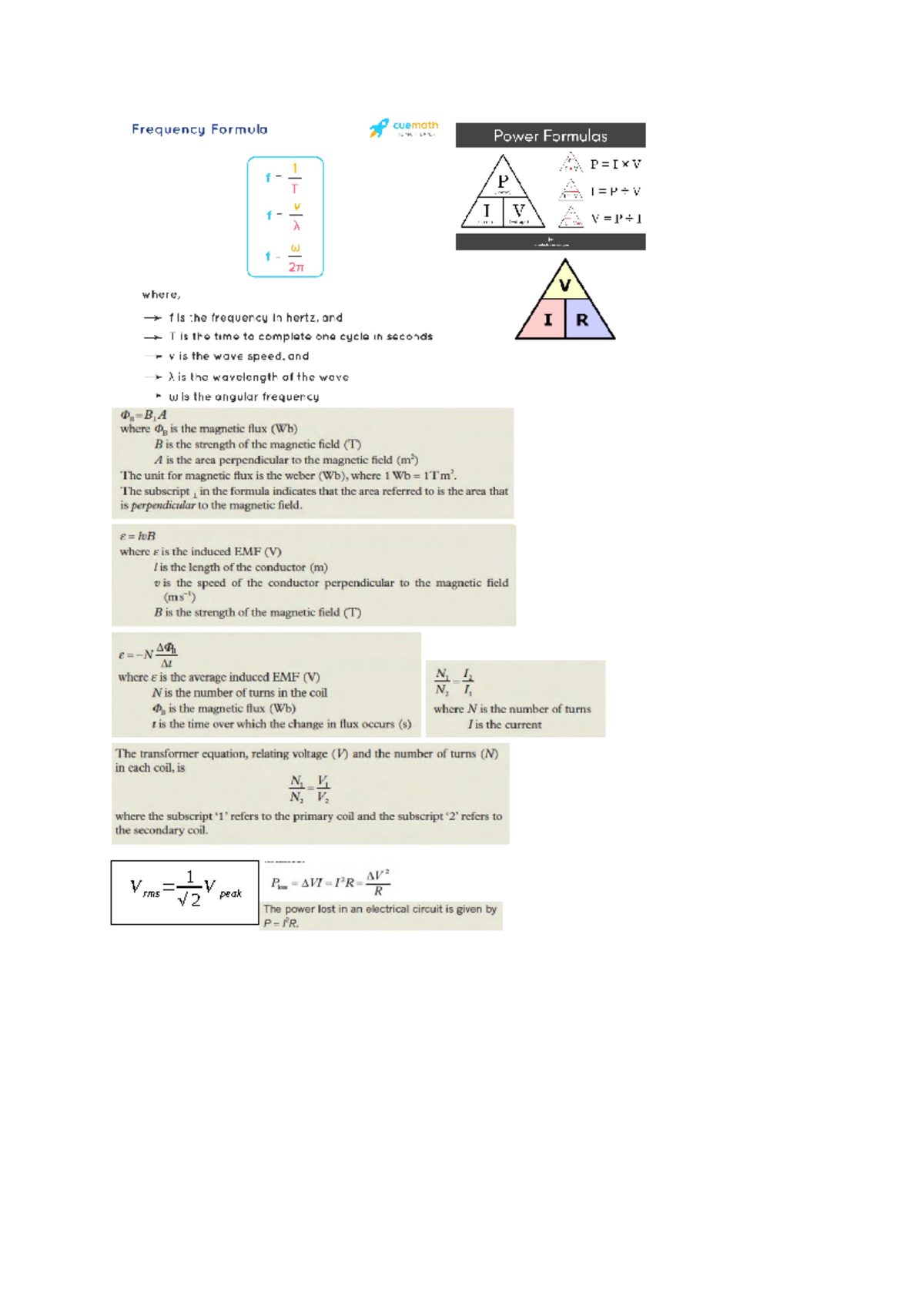 FLux sheet - Flux summary - Frequency Formula cuemath THE MATH EXPERT ...