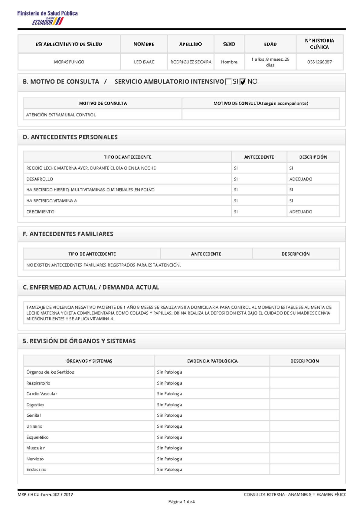 MSP HCU-form.002 2017 (7 NO IESS) - ESTABLECIMIENTO DE SALUD NOMBRE ...
