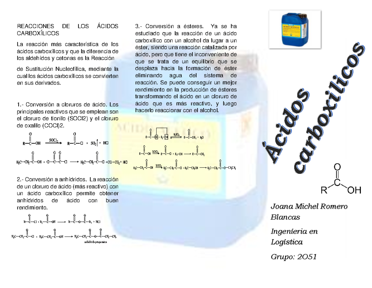 Ácidos Carboxílicos - REACCIONES DE LOS ÁCIDOS CARBOXÍLICOS La reacción ...