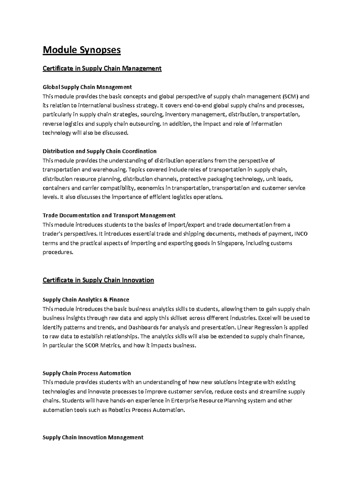 Module synopses nvsci - Module Synopses Certificate in Supply Chain ...