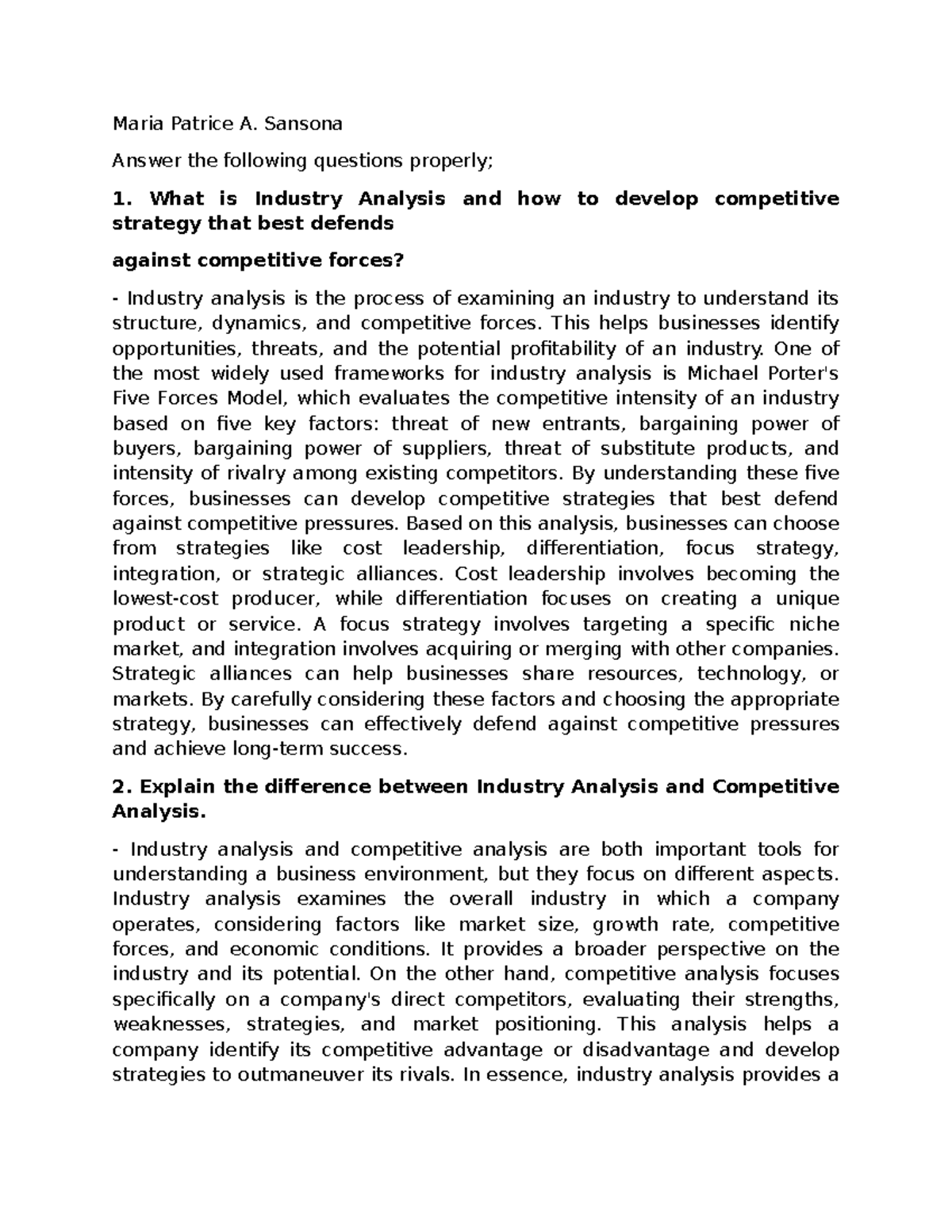 Quiz 3 (Sansona, Maria Patrice) - Maria Patrice A. Sansona Answer the ...