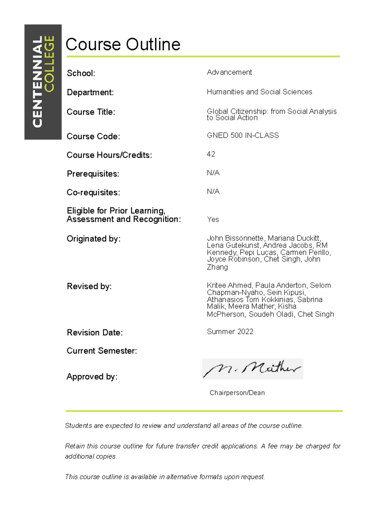 GNED 500 Course Outline IN- Class Summer 2022 - Course Outline School ...