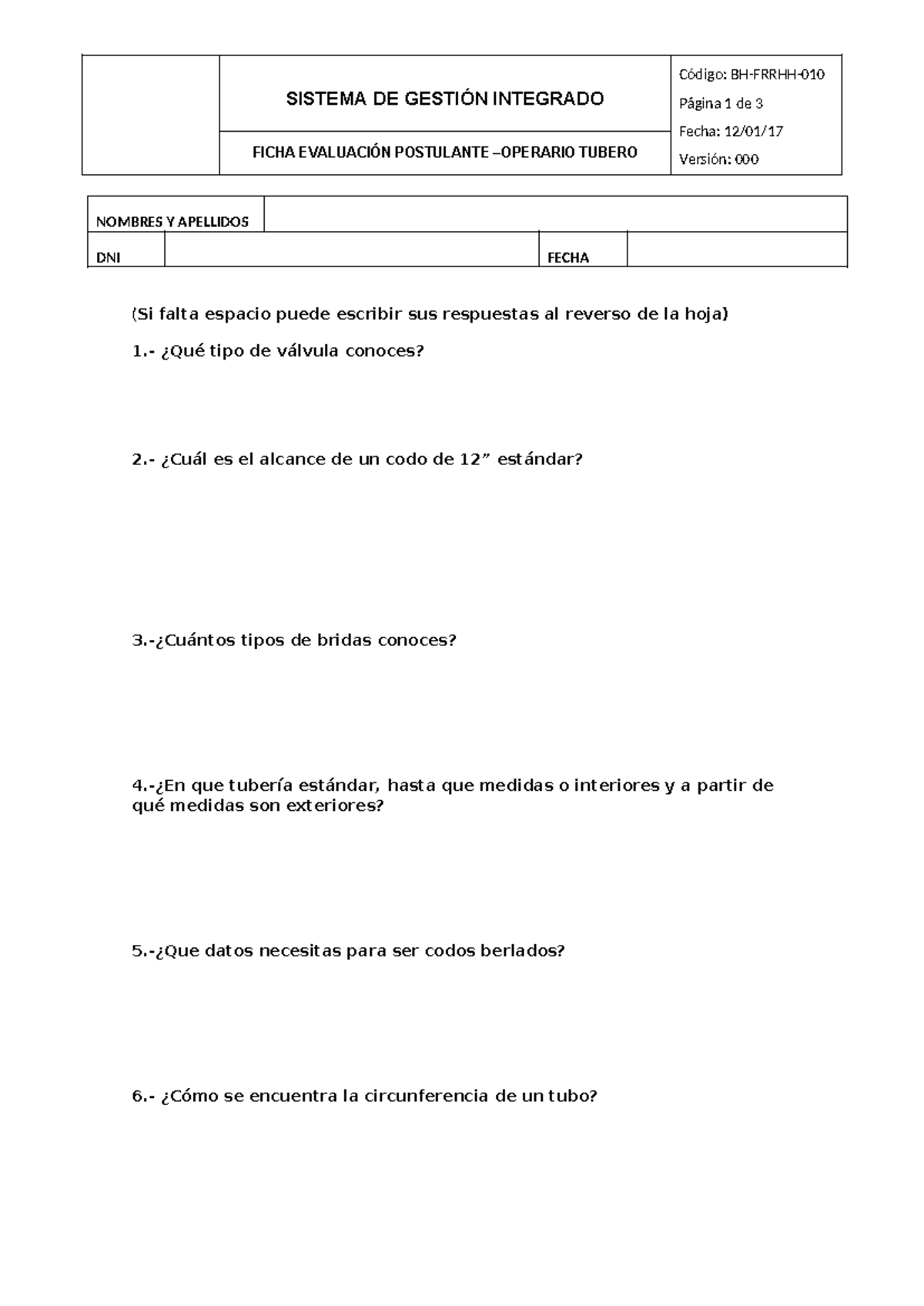 BH- Frrhh-010K- Ficha postulante Operario Tubero - SISTEMA DE GESTIÓN ...
